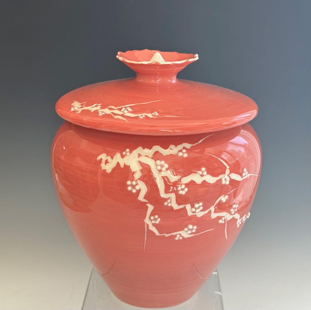 Large Cremation Urn for Ashes, Handmade Funerary Vessel, Asian Cherry ...