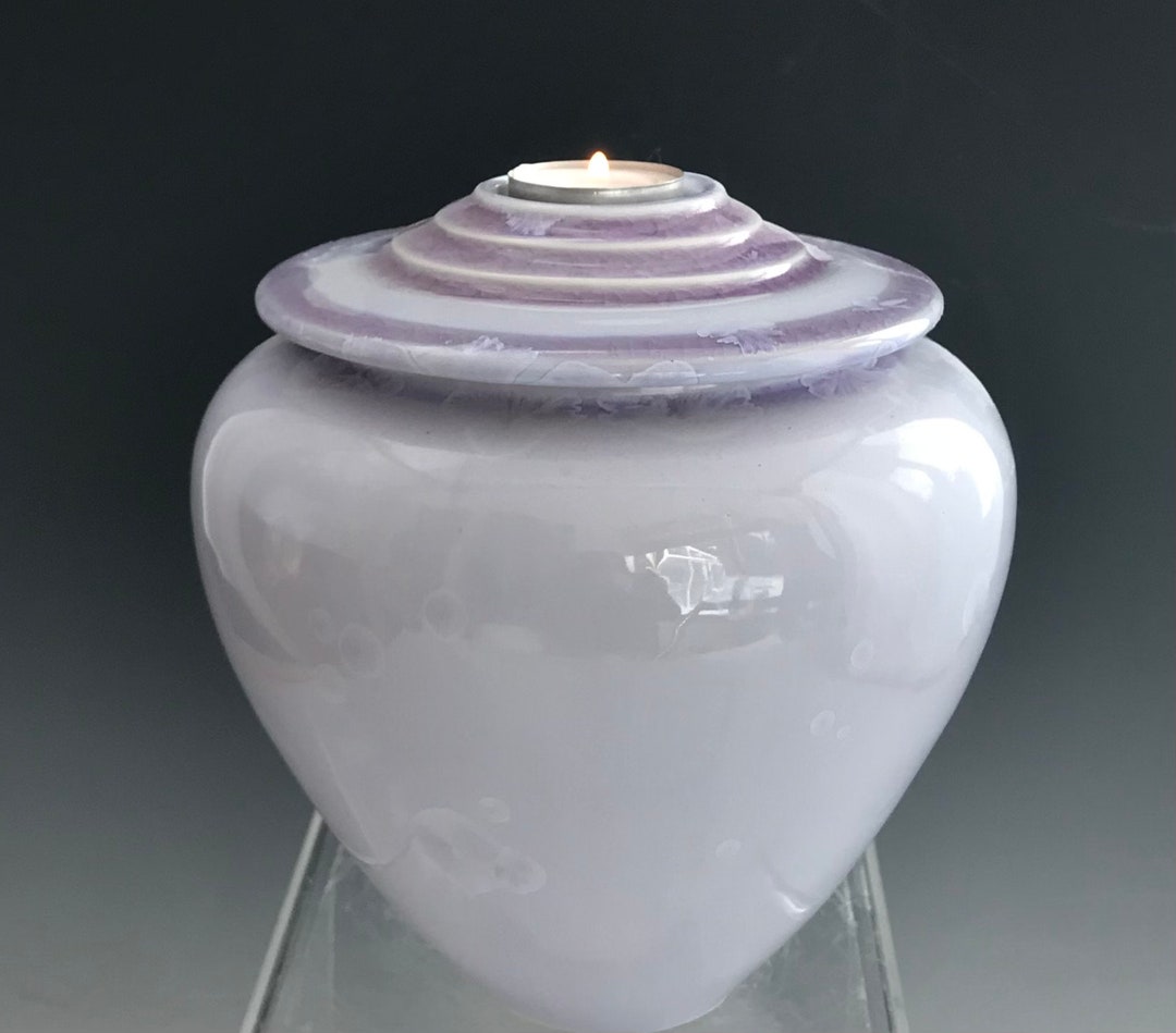 Lavender Cremation Urn: Handmade Crystalline Glaze Ceramic Candle Urn ...