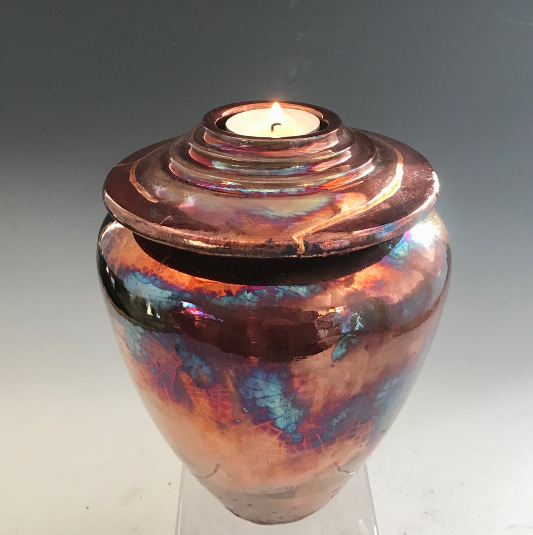 Cremation Urn for Ashes, Treasury or Pet Burial Urn, Copper Raku ...