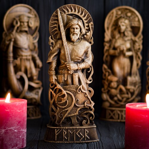 Freyr Statue Norse Gods Wood Carving Altar Heathen Asatru | Etsy