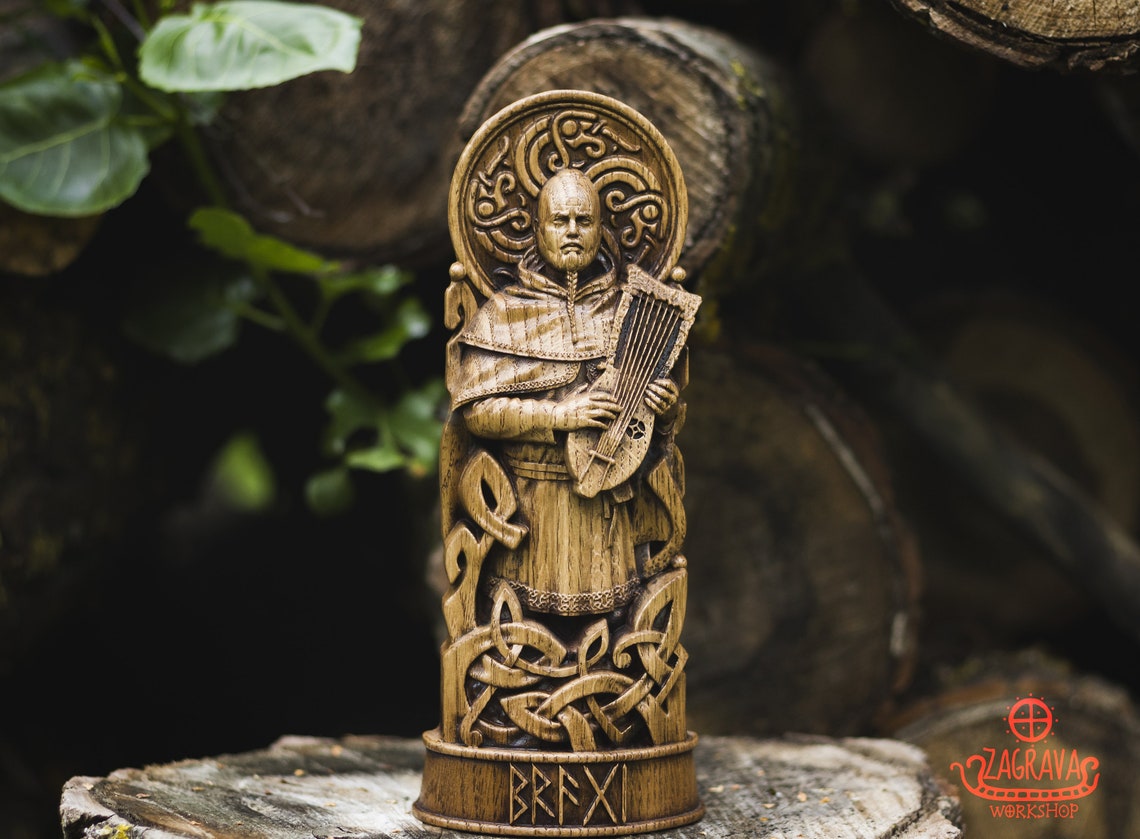 Bragi Statue Norse Gods Wood Carving Altar Heathen Asatru | Etsy