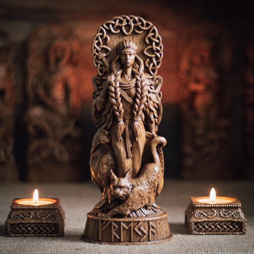 Freya Freyja Statue Pagan Goddess Statue Altar Wood Carving - Etsy