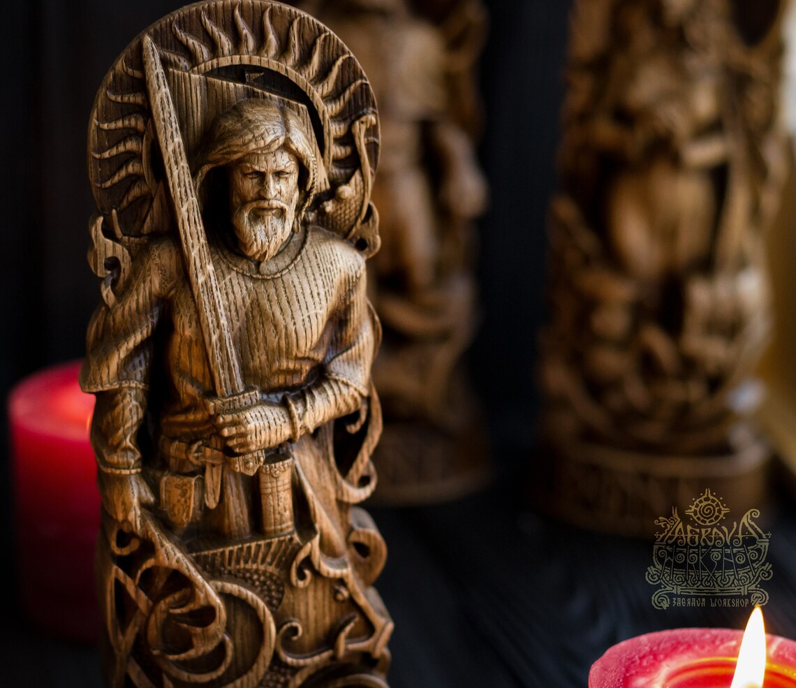 Freyr statue norse gods wood carving altar heathen asatru | Etsy