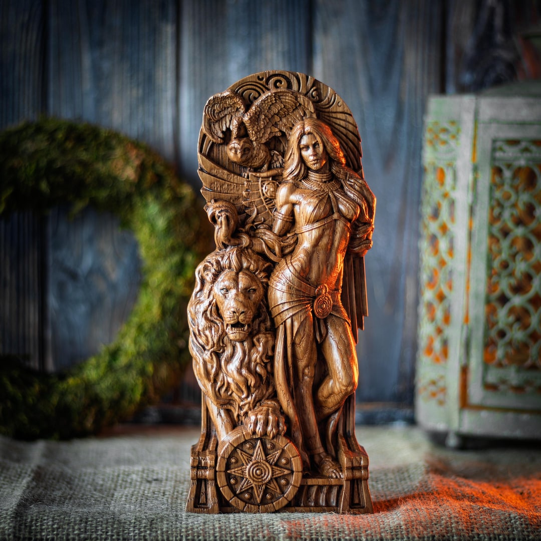 Handmade Oak Ishtar Statue: Inanna Goddess Figurine, Pagan Altar Decor ...