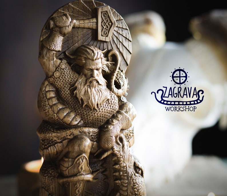 Thor Statue Mjollnir Ragnarok Norse Gods Wood Carving - Etsy