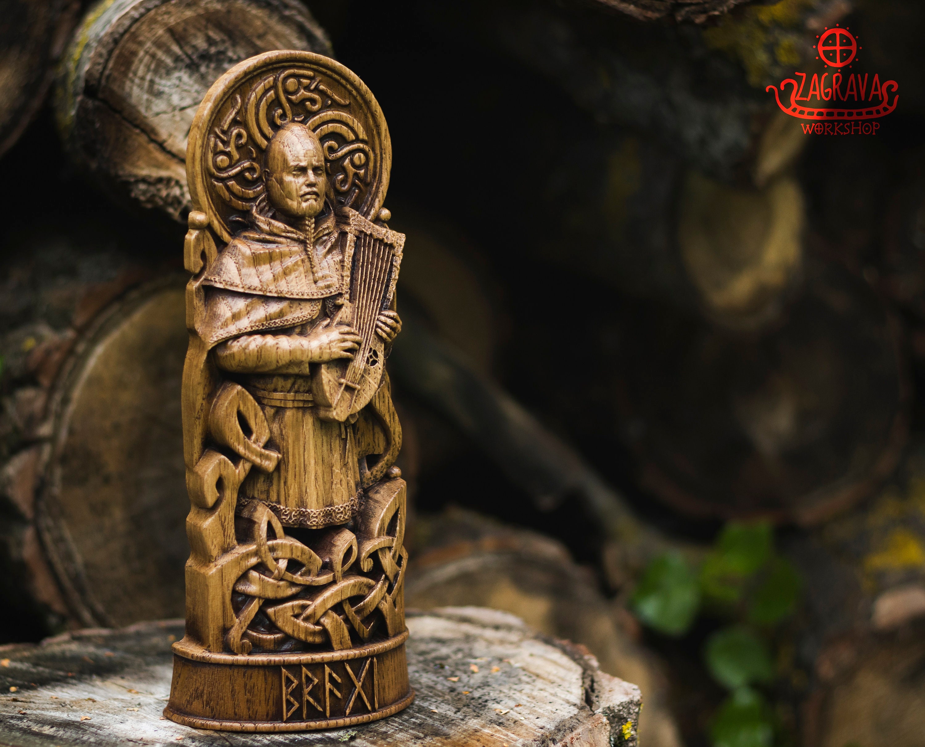 Bragi statue norse gods wood carving altar heathen asatru | Etsy