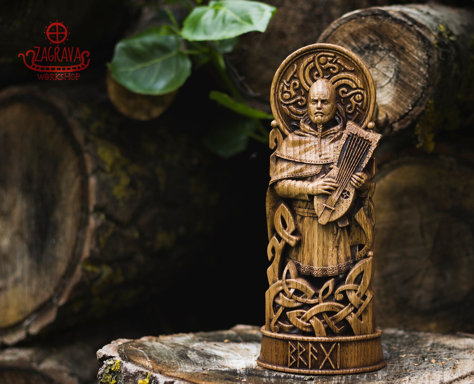 Bragi statue norse gods wood carving altar heathen asatru | Etsy
