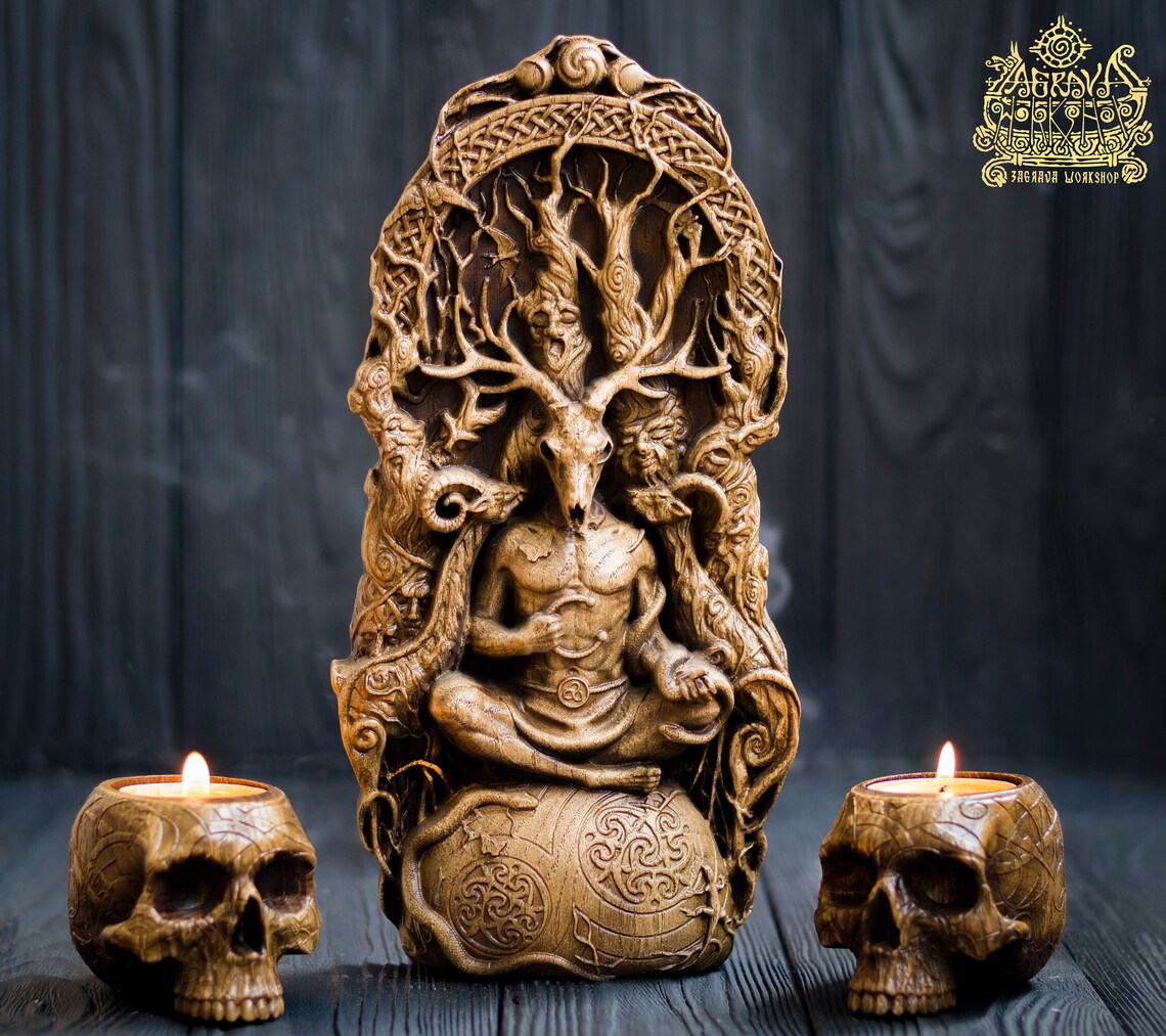 Cernunnos Cernun wood horned god celtic god altar statue | Etsy