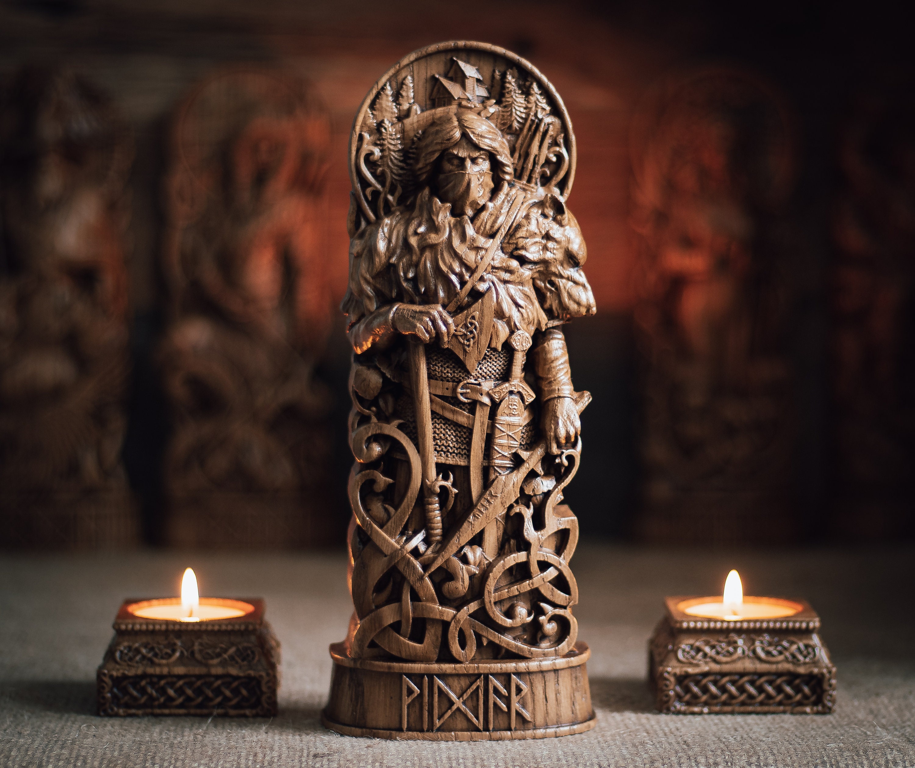 Vidar Statue Wood Sculpture Wood Carving - Etsy