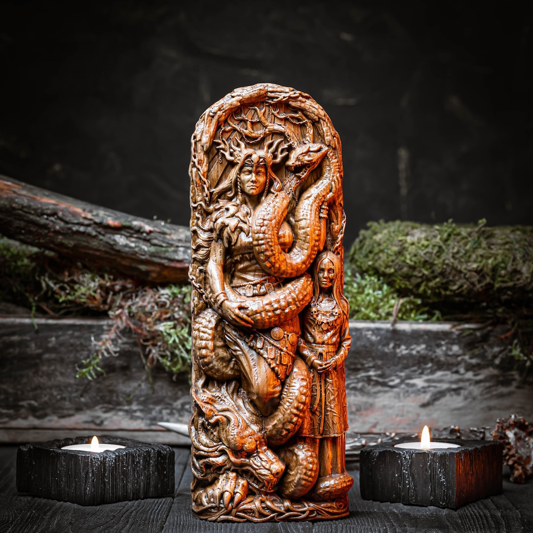 Angrboda Norse Goddess Wooden Statue From Oak - Etsy