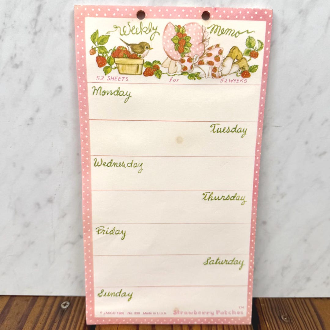 Vintage 1980s Strawberry Patches Weekly Memo Pad, Cottagecore Notepad ...