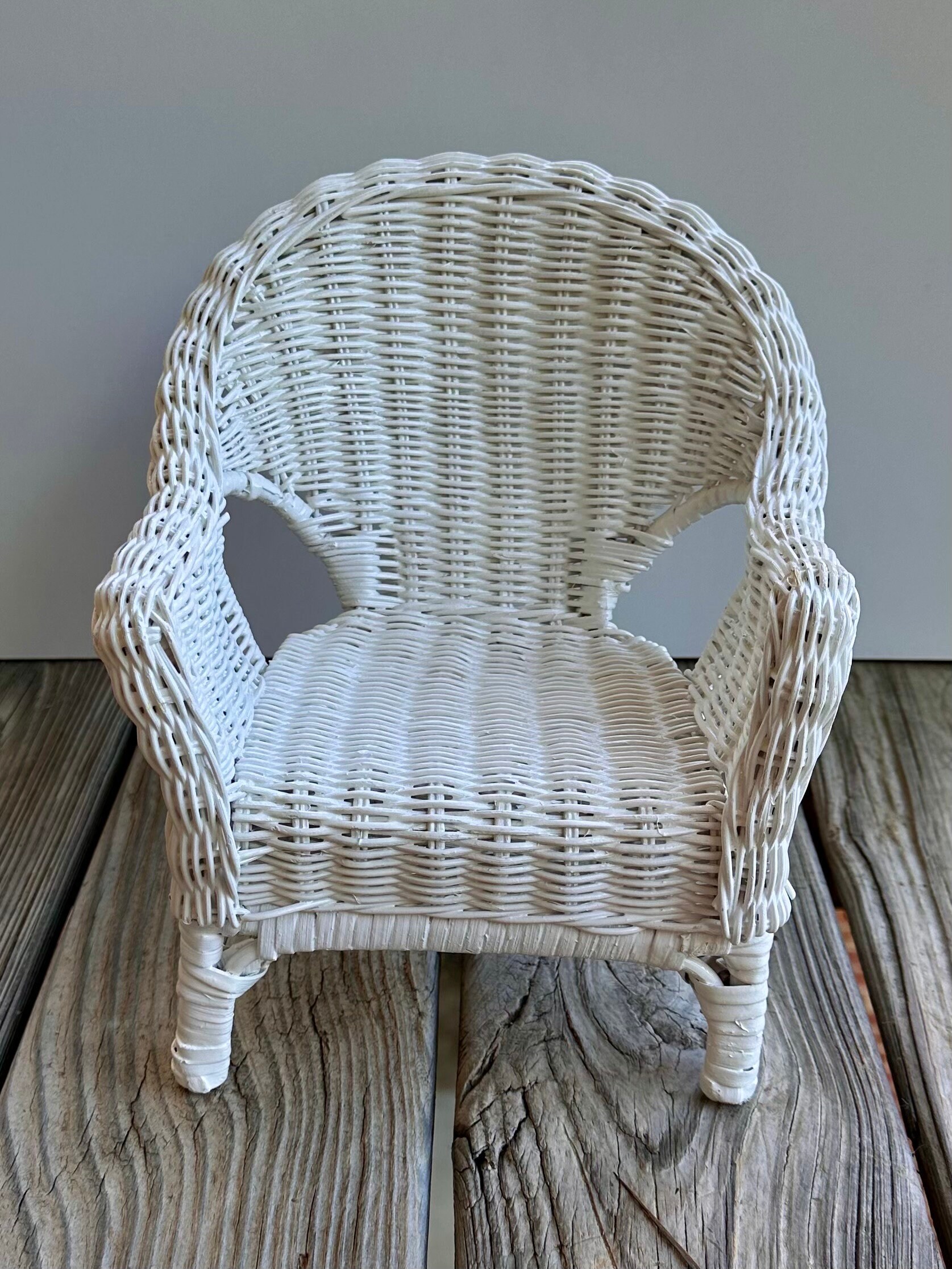 Vintage Coastal White Wicker Mini Chair Doll Furniture Baby Nursey Room ...