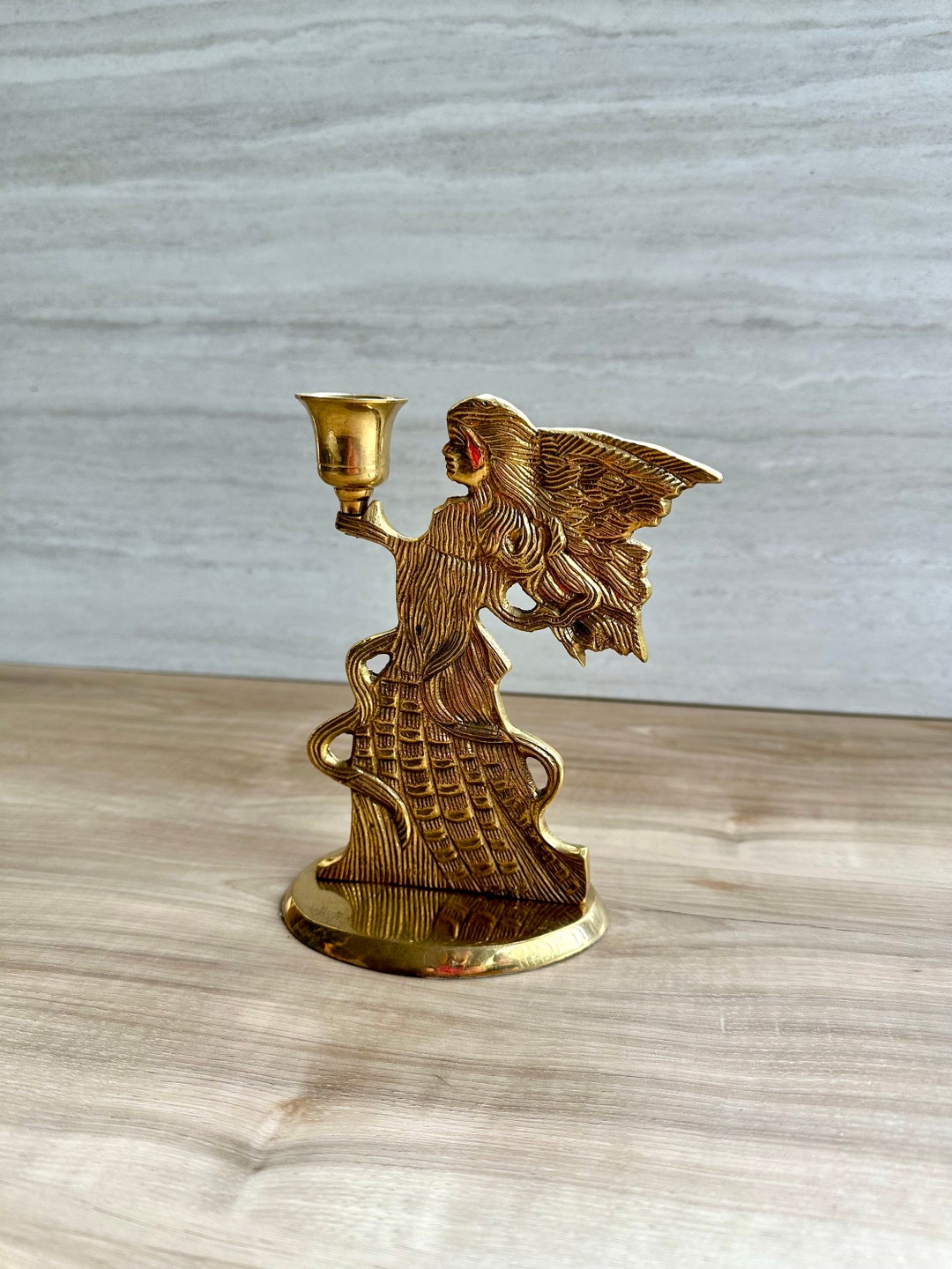 Solid Brass Angel Taper Candle Holder Vintage Angelic Christmas Holiday ...