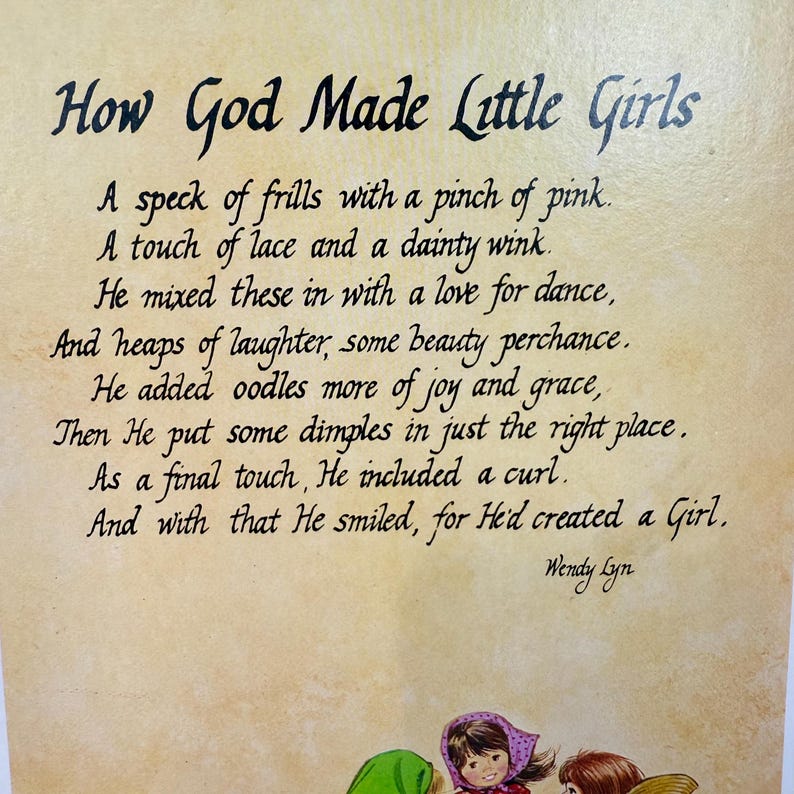 Vintage How God Made Little Girls Poem Wall Plaque by Wendy Llyn 1970s ...