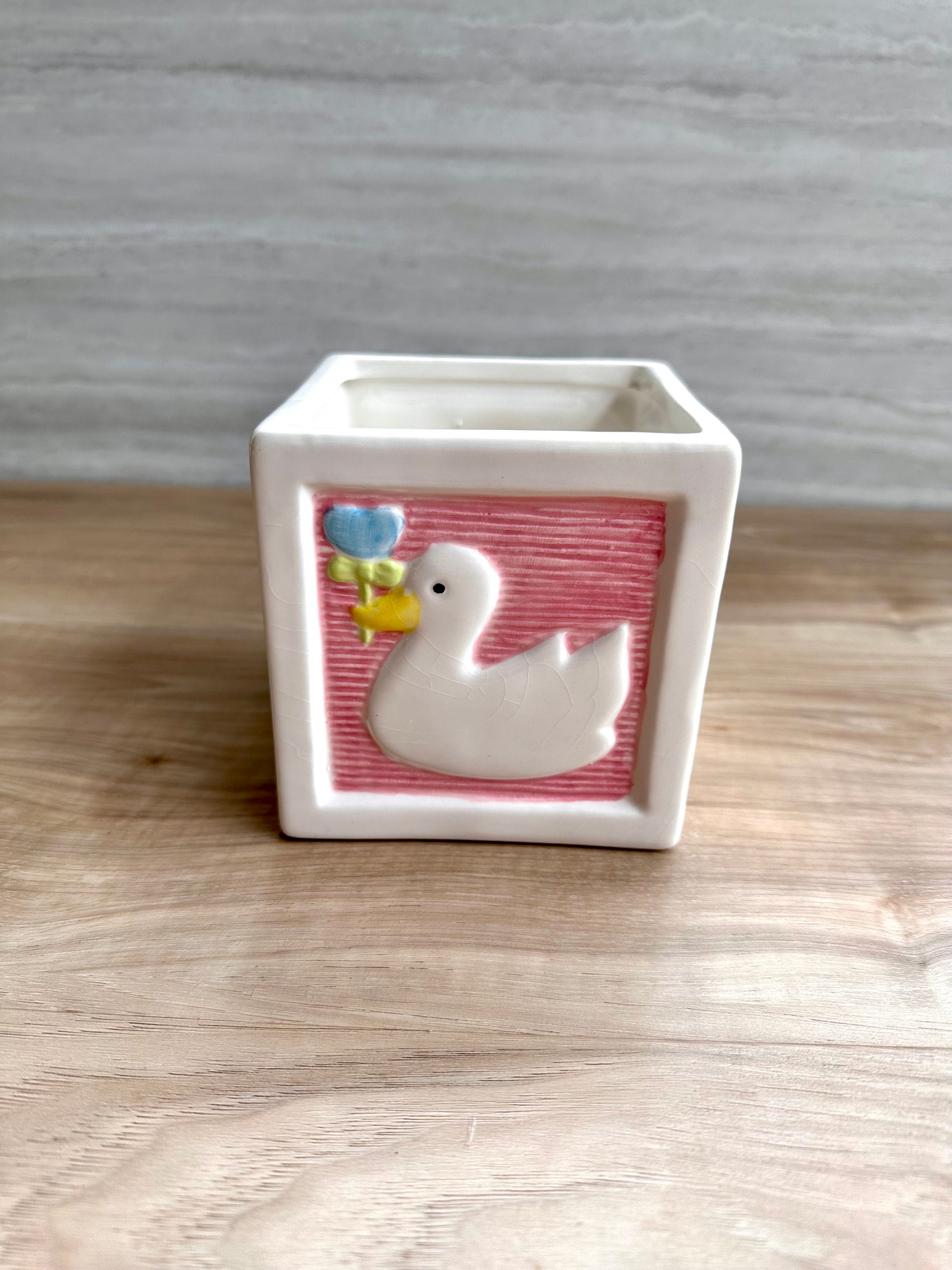 Ceramic Baby Block Planter Vintage Napco Duck Teddy Bear Alphabet A B ...