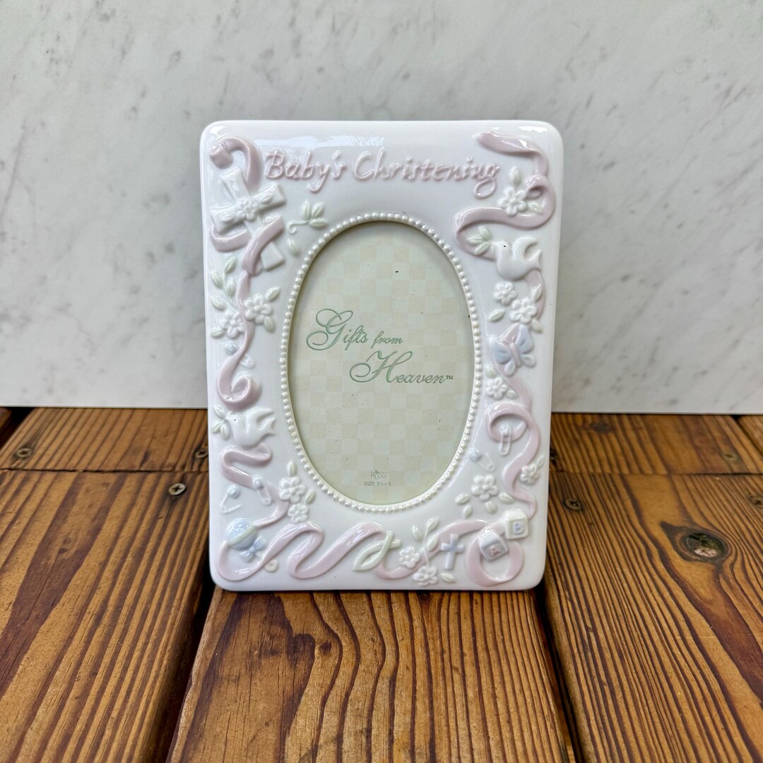 Vintage Russ Baby's Christening Ceramic 3 1/2" X 5" Photo Picture Frame ...