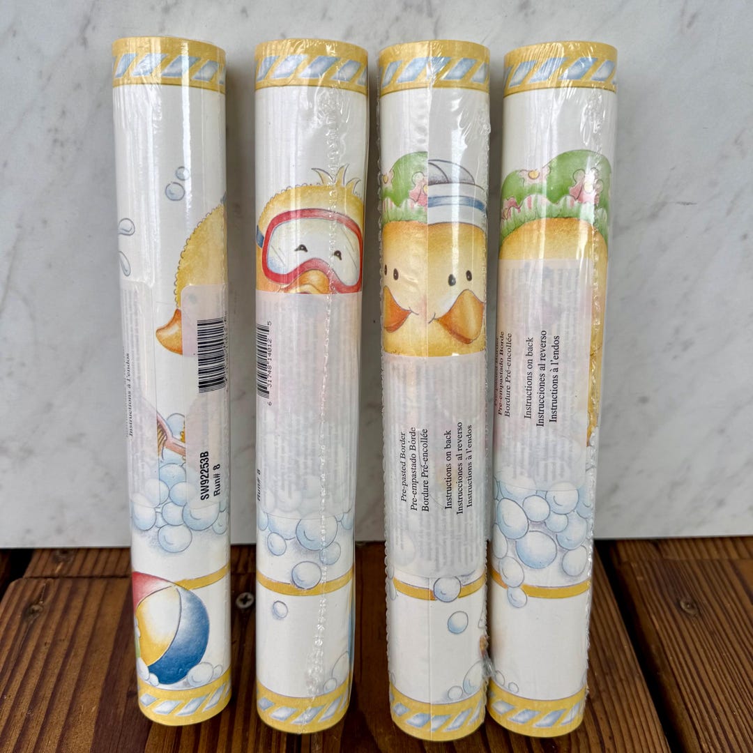Set of 4 Vintage Rubber Ducky Wallpaper Borders | Kids Bathroom Nursery ...