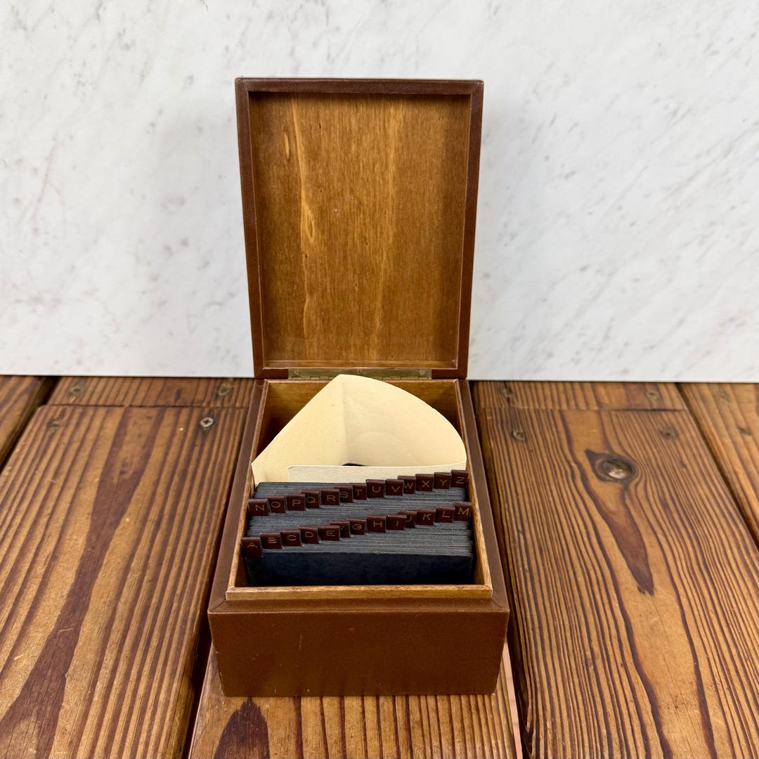Vintage Brown Faux Leather Address Card File Box With A–Z Dividers ...