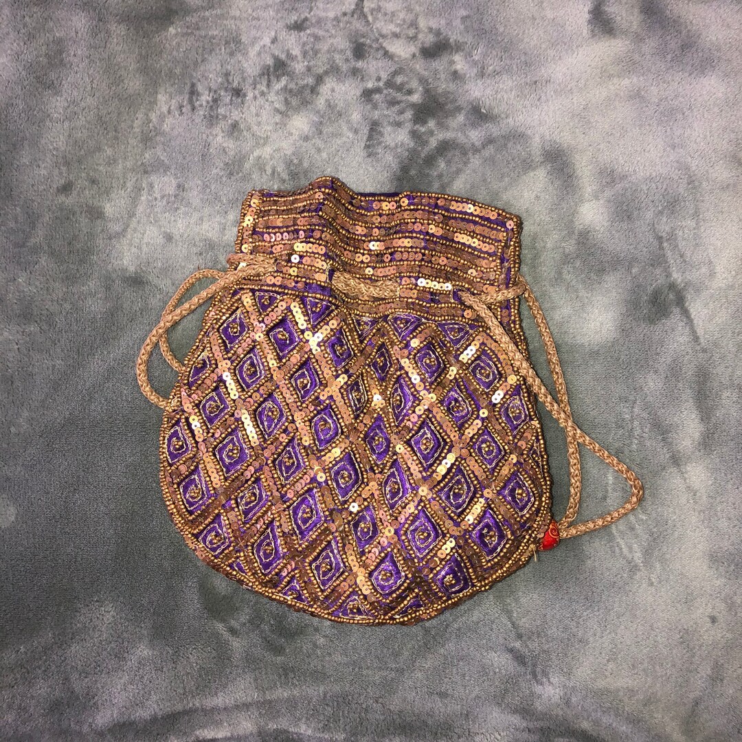 Vintage Polti Clutch Royal Copper Bead and Sequin Drawstring Pouch With ...