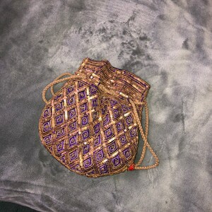 Vintage Polti Clutch Royal Copper Bead and Sequin Drawstring Pouch With ...