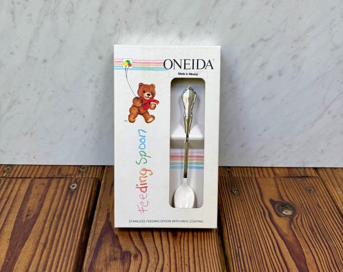 Vintage 1987 Oneida Stainless Steel Infant Feeding Spoon With Vinyl ...