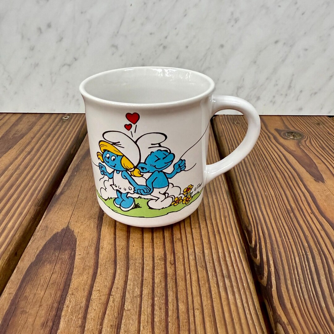 Vintage 1982 Smurfs Ceramic Mug: Smurfette & Hefty Smurf, Wallace ...