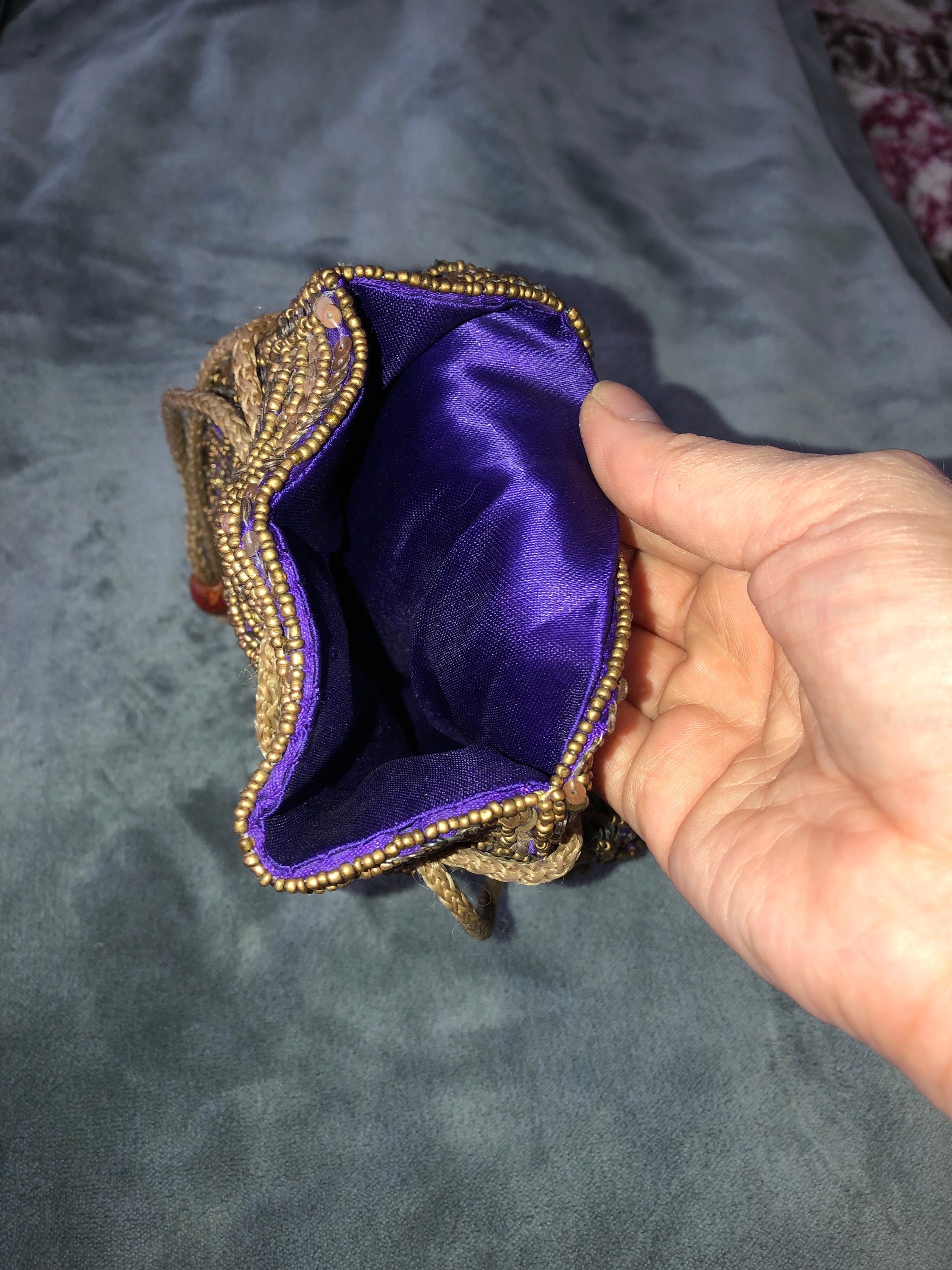 Vintage Polti Clutch Royal Copper Bead and Sequin Drawstring Pouch With ...