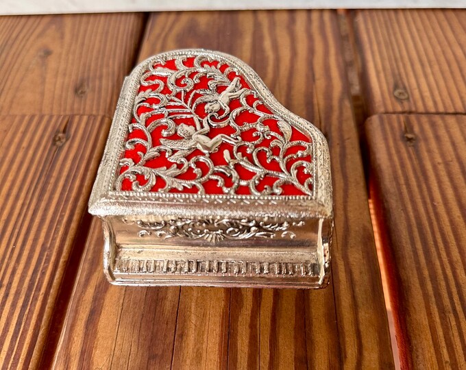 Vintage Sankyo Silver Plated Piano Music Box: Cherub Filigree Trinket ...