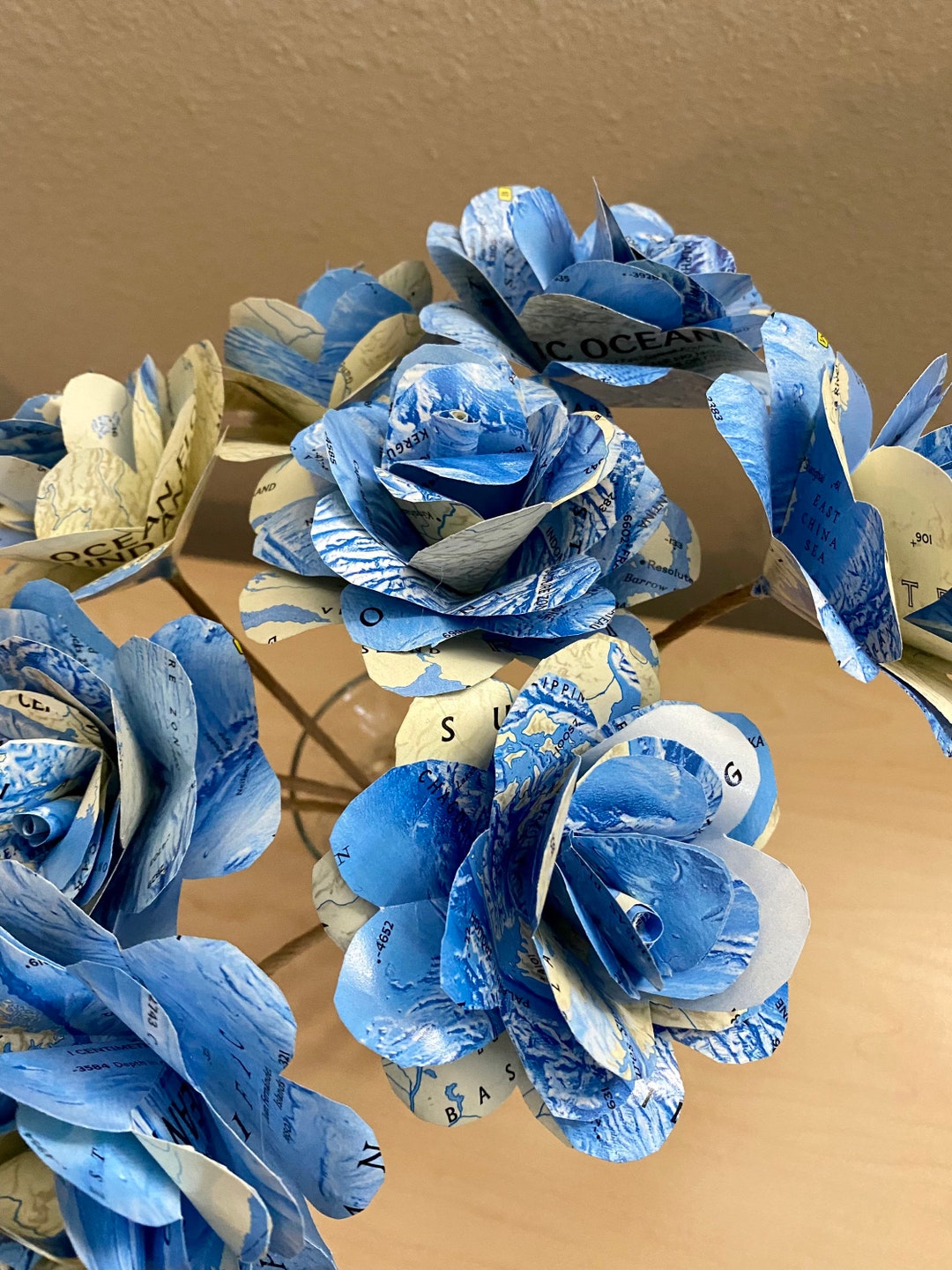 Map Paper Flowers - Handmade World Atlas Paper Roses - Ocean Floor ...