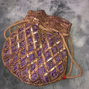 Vintage Polti Clutch Royal Copper Bead and Sequin Drawstring Pouch With ...