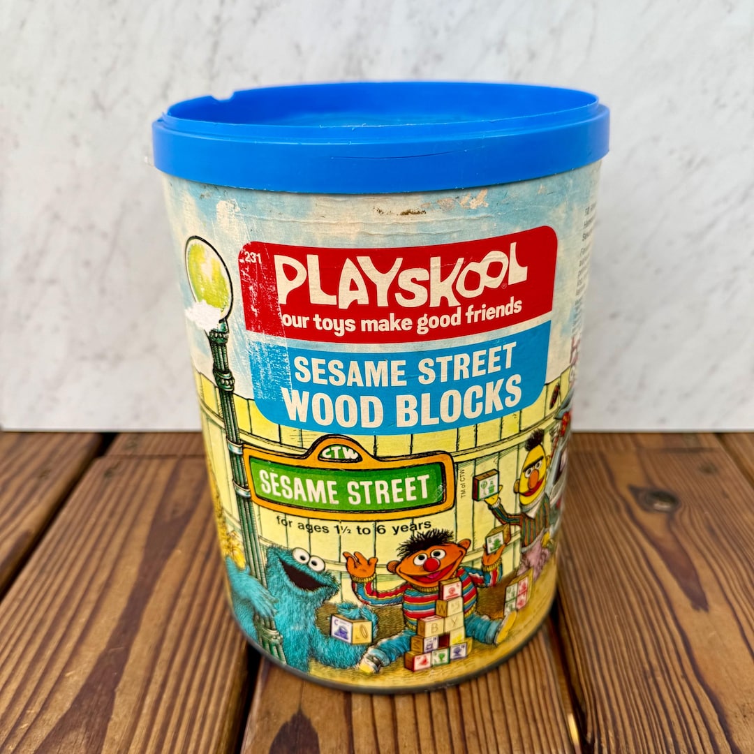 Vintage Playskool Sesame Street Wood Blocks Set With Canister – 48 ...