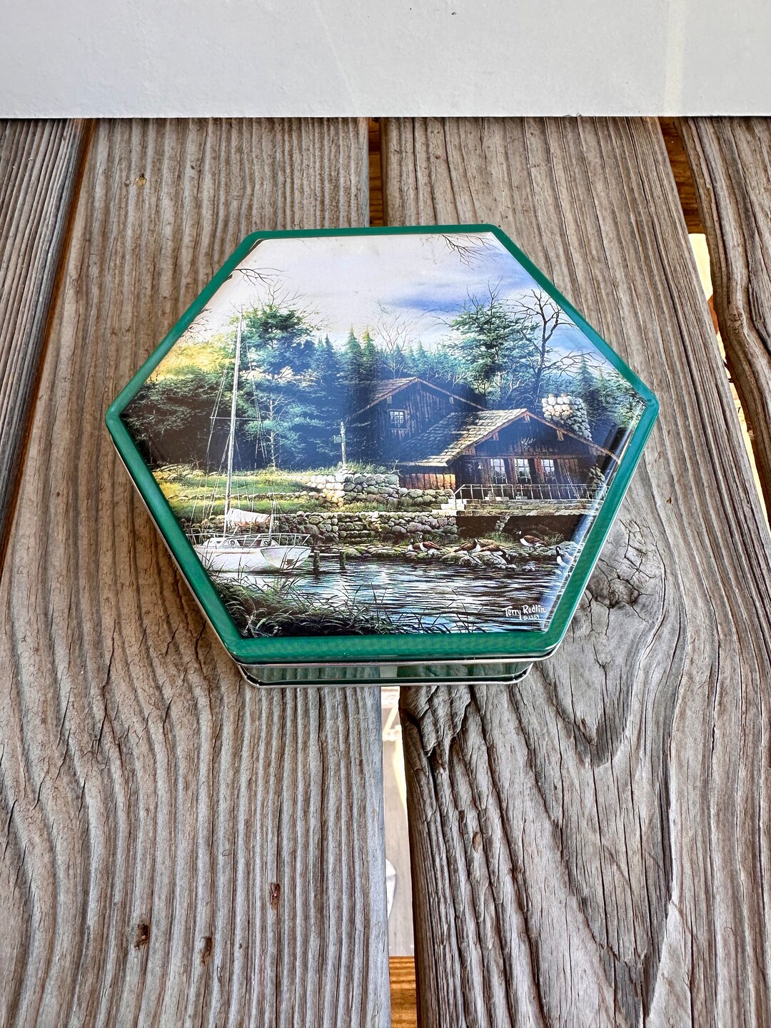 Vintage 1998 Terry Redlin Art Hexagon Metal Tin - Changing Seasons ...