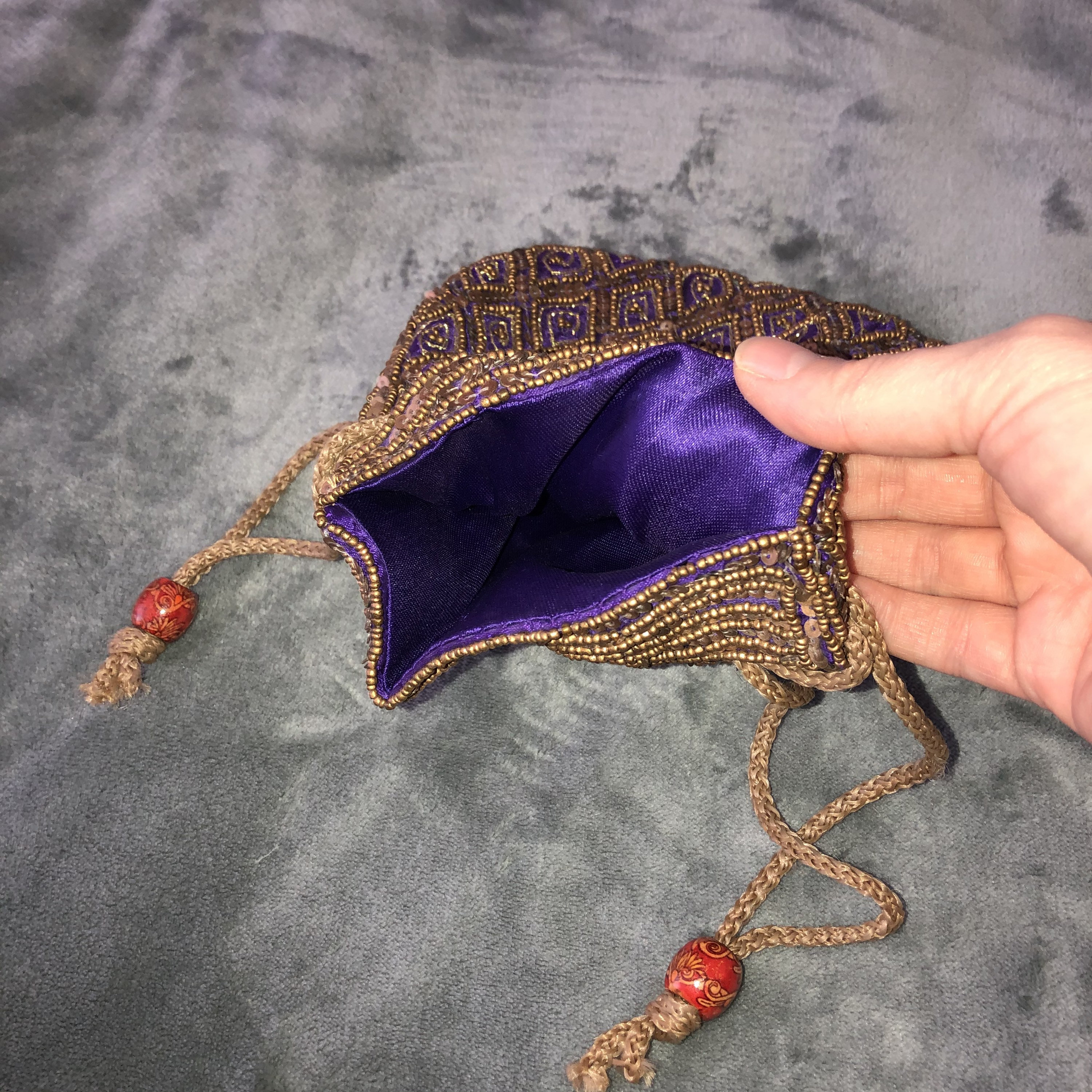 Vintage Polti Clutch Royal Copper Bead and Sequin Drawstring Pouch With ...