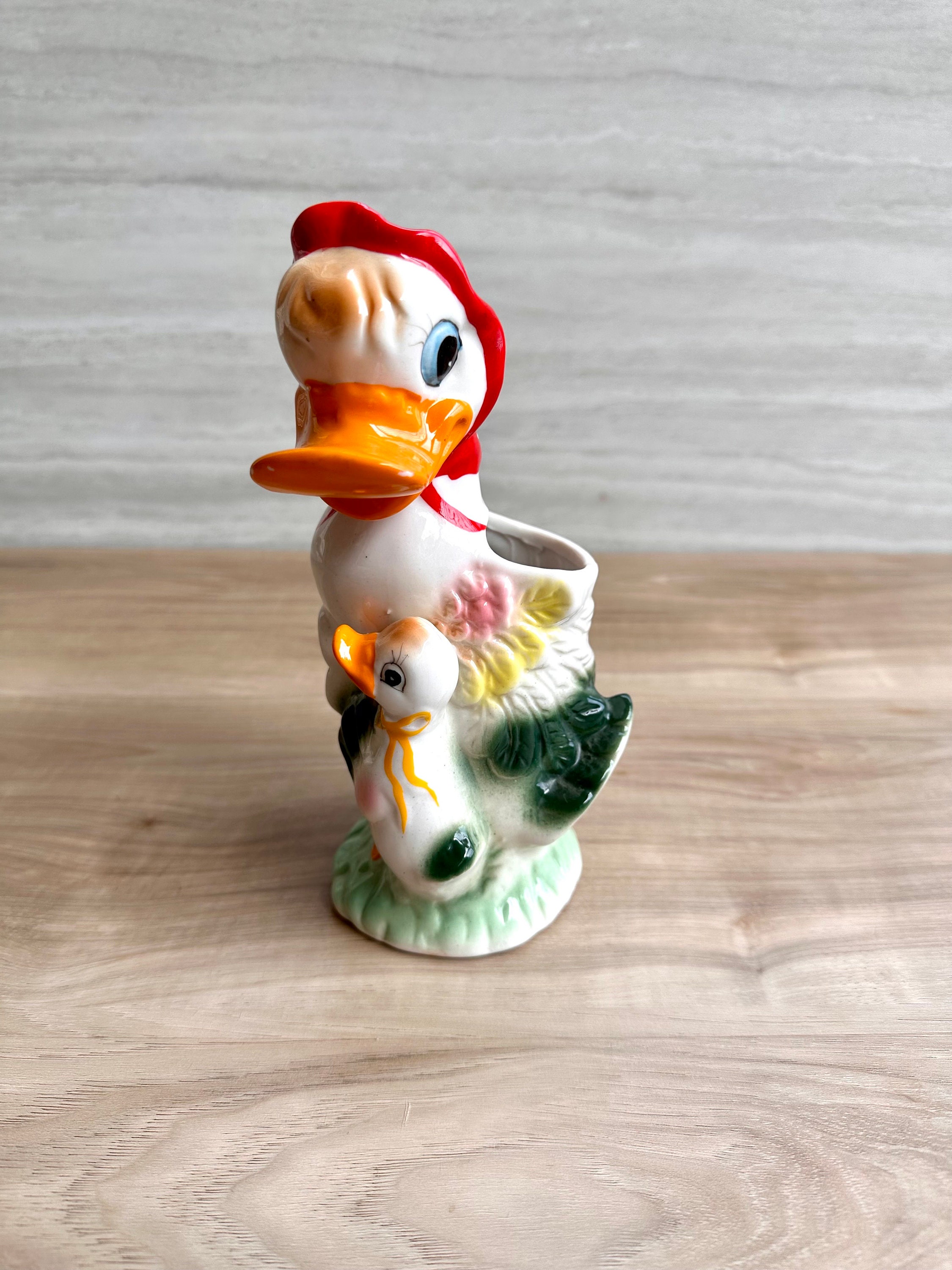 Vintage Kitsch Mother Goose Duck Ceramic Flower Planter Baby Nursery ...