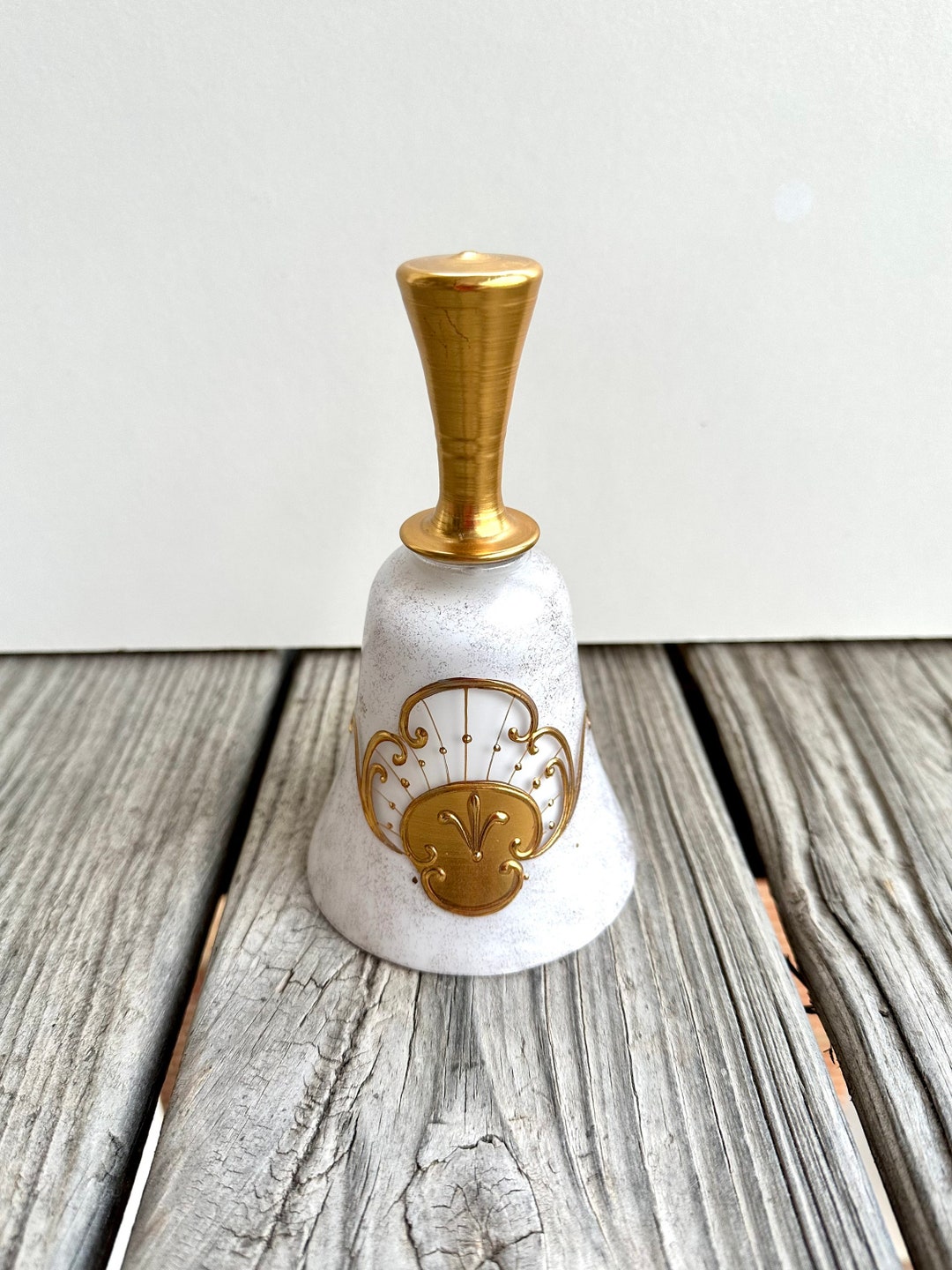 Vintage Bohemia White With Gold Heart Glass Bell - Czechoslovakia Czech ...
