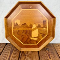 Italian Wood Inlay Serving Tray: Vintage Floral Brass Frame - Etsy