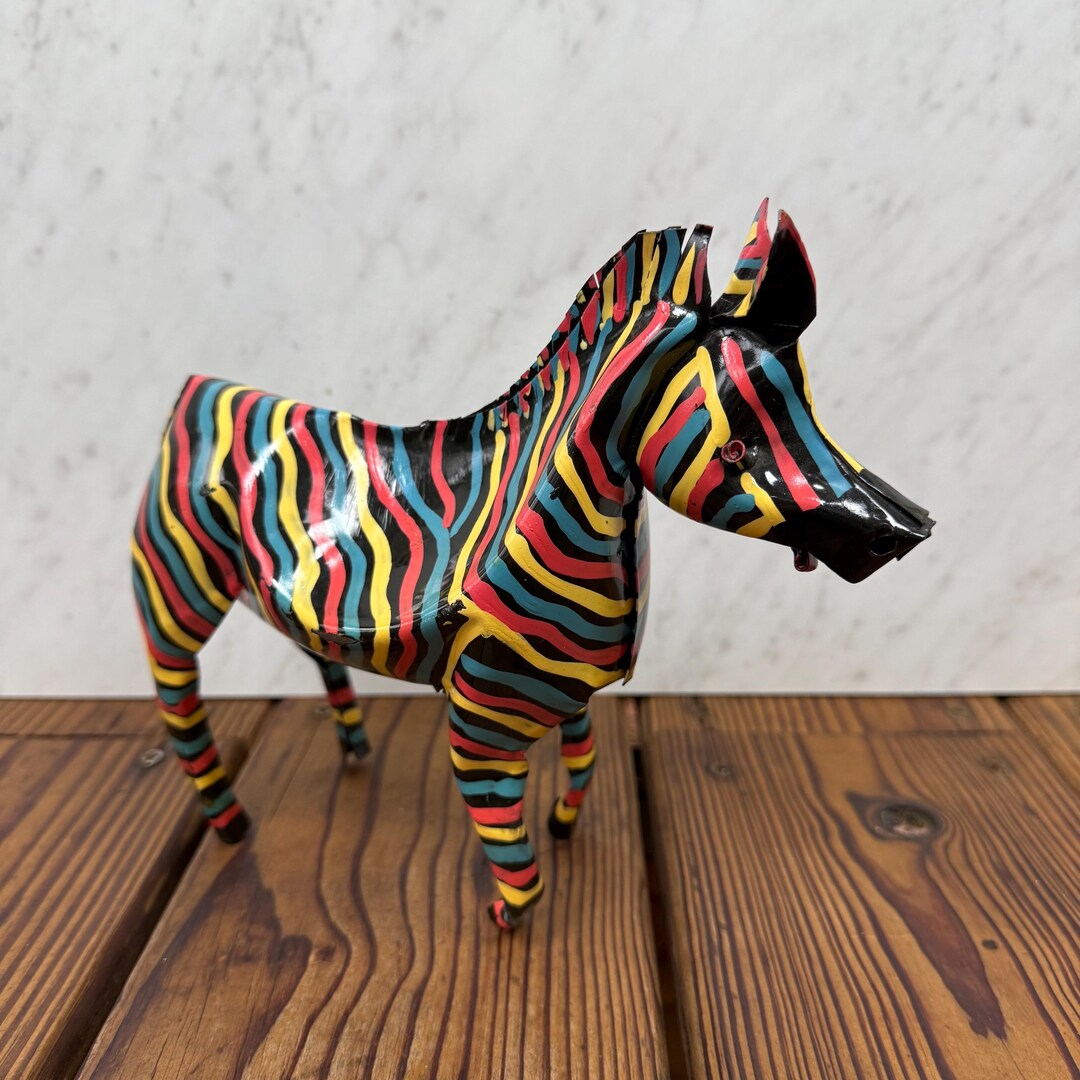 Vintage Metal Zebra Sculpture: Colorful African Folk Art, Zimbabwe Made ...