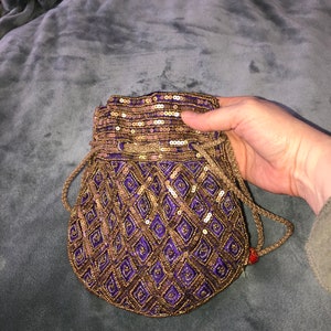 Vintage Polti Clutch Royal Copper Bead and Sequin Drawstring Pouch With ...
