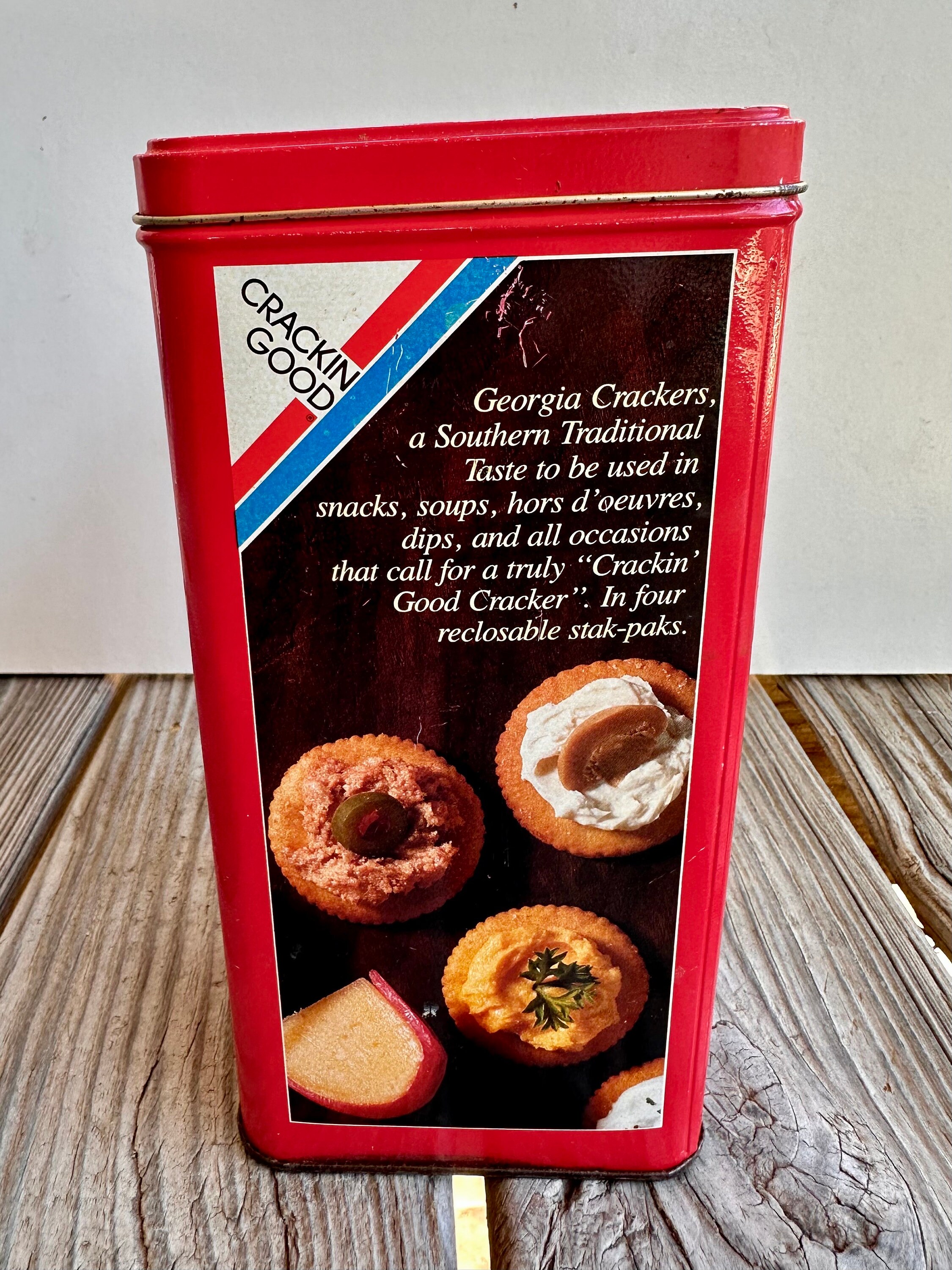 Vintage 1988 Georgia Crackers Metal Tin 16 Oz. Retro Advertising Red ...