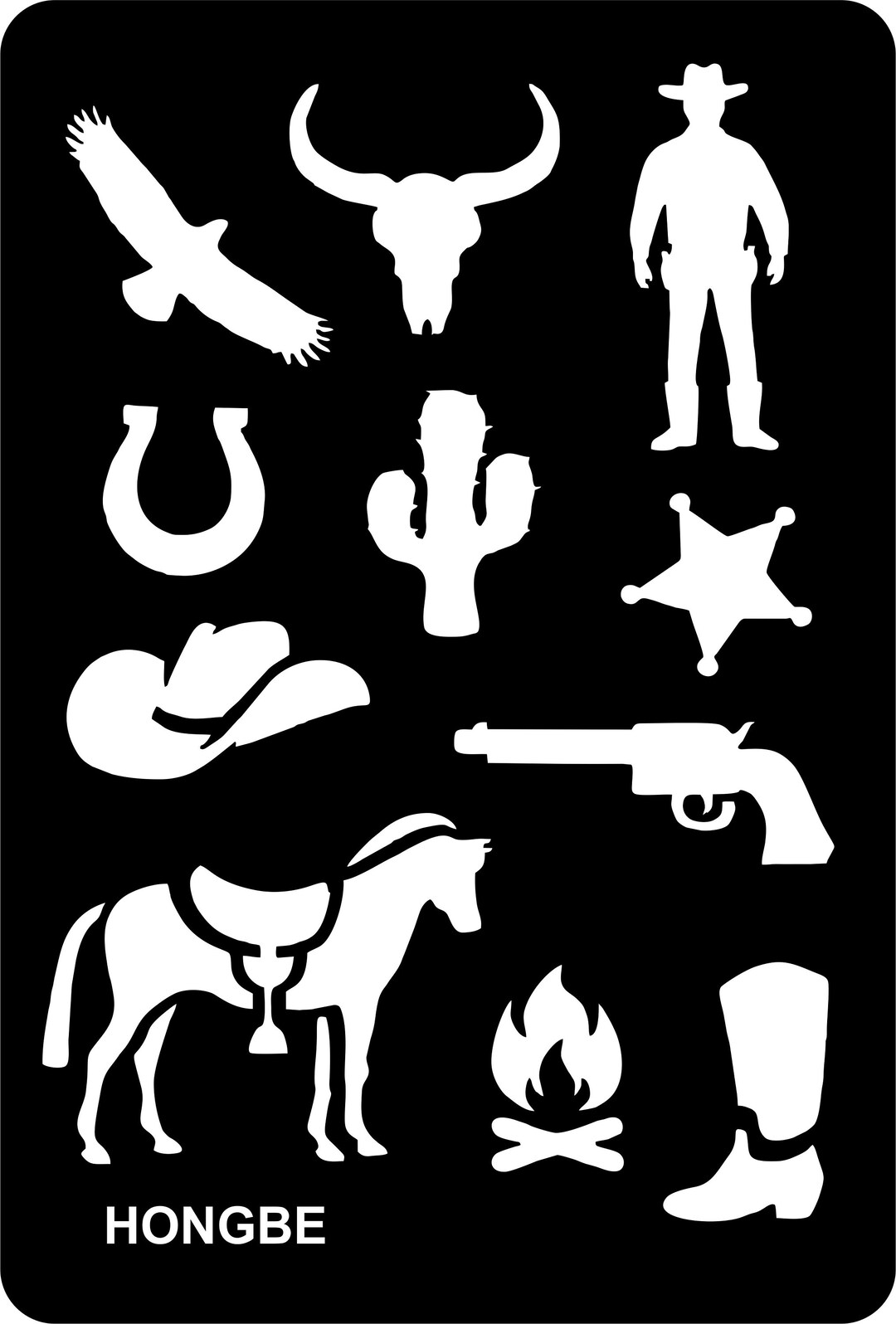 Cowboy Western Wall A4 Stencil Template Horse Hat Boot Silhouette ...