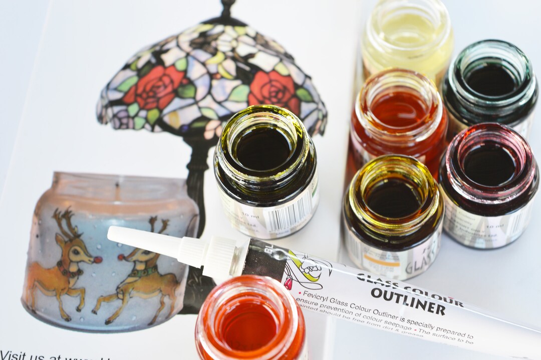 SOLVENT BASED Glass Paints Transparent Stained With Black Out Liner ...