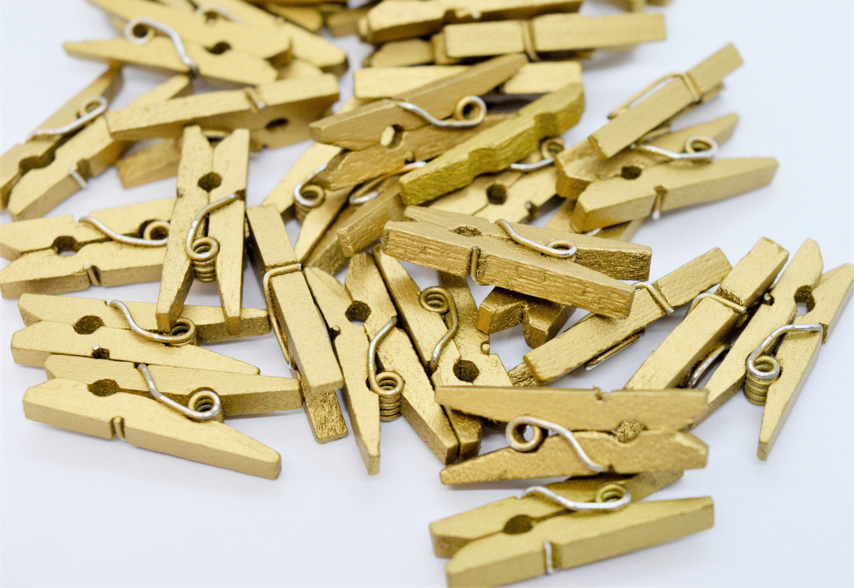 100 Gold Pegs Mini Wooden Clothes Pegs Craft Embellishments | Etsy