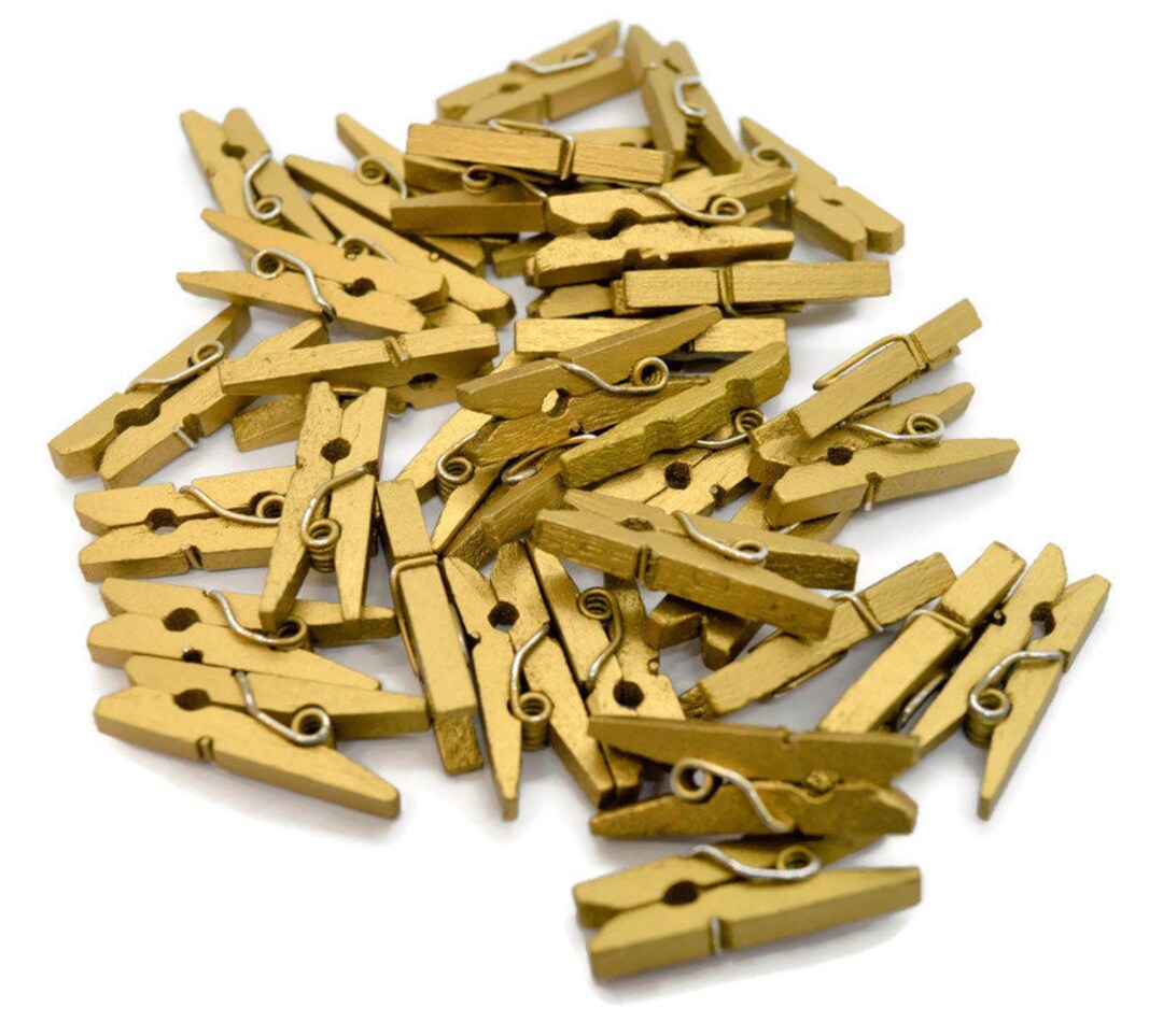 100 Gold Pegs Mini Wooden Clothes Pegs Craft Embellishments Wedding ...