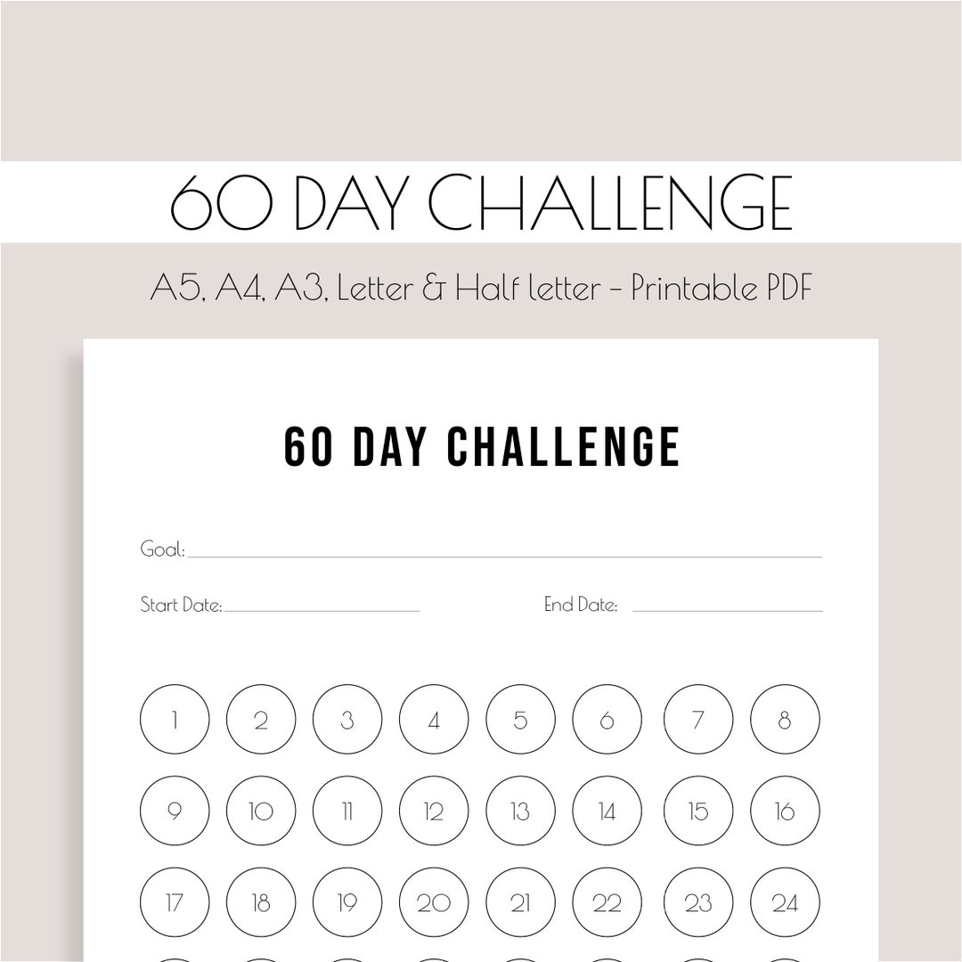 Printable 60 Day Challenge, Digital Download Habit Tracker, Goal ...