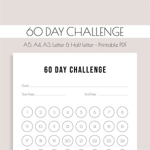 Printable 60 Day Challenge, Digital Download Habit Tracker, Goal ...