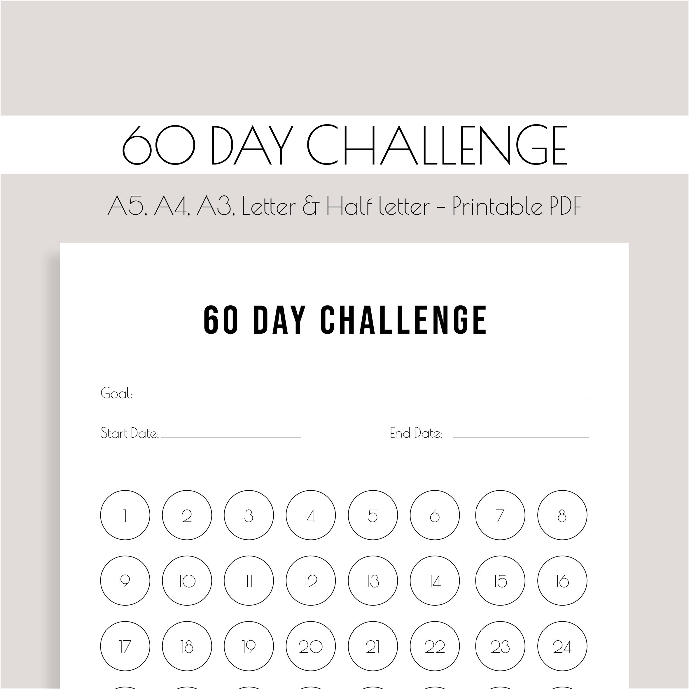 Printable 60 Day Challenge, Digital Download Habit Tracker, Goal ...