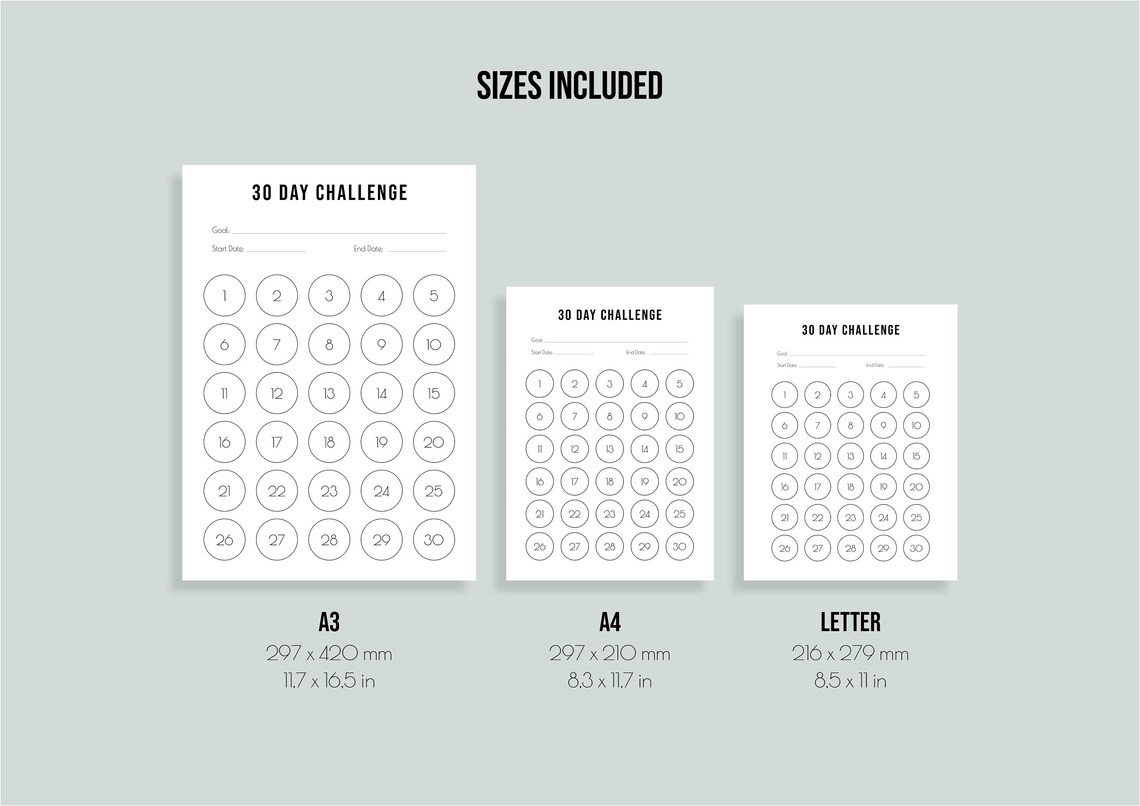 Printable 30 Day Challenge, Digital Download Habit Tracker, Goal ...