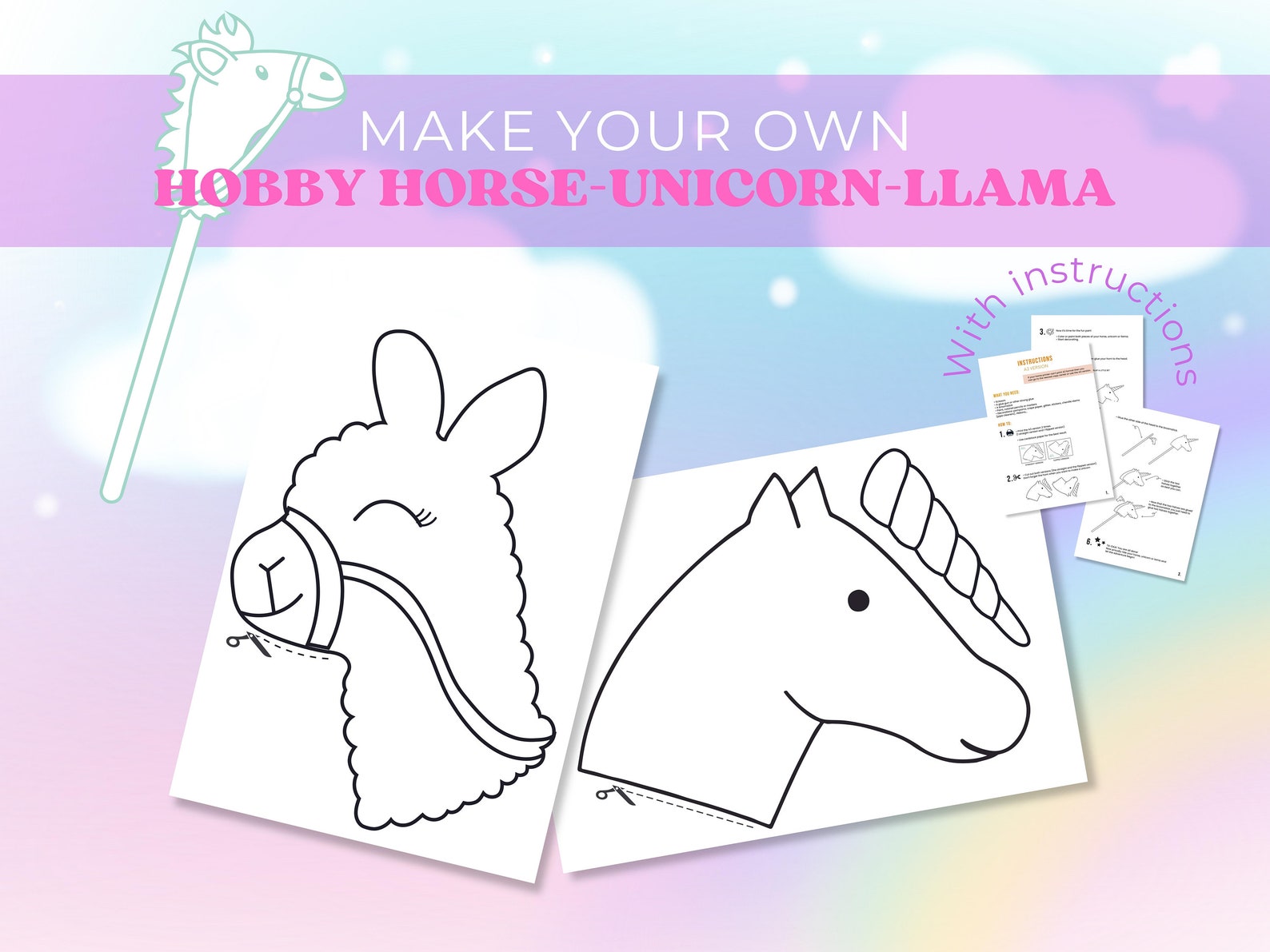 Printable Activity Hobby Horse, Hobby Unicorn & Hobby Llama Template ...