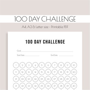 100 Days Habit Project Printable - Etsy