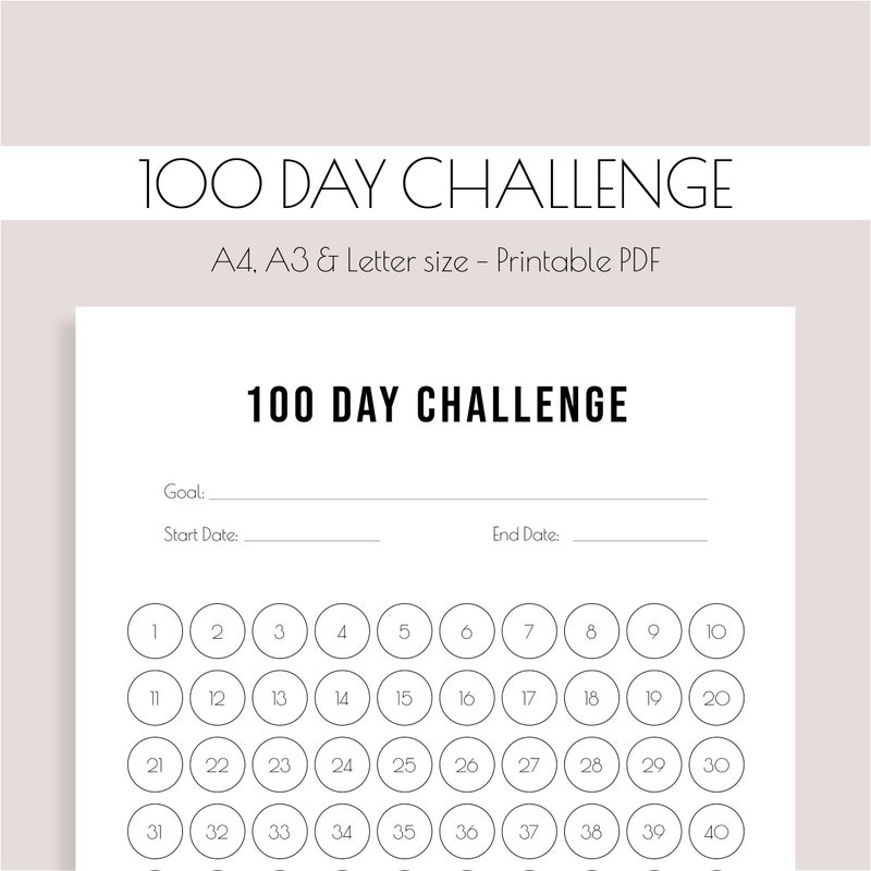 100 Days Habit Project Printable - Etsy